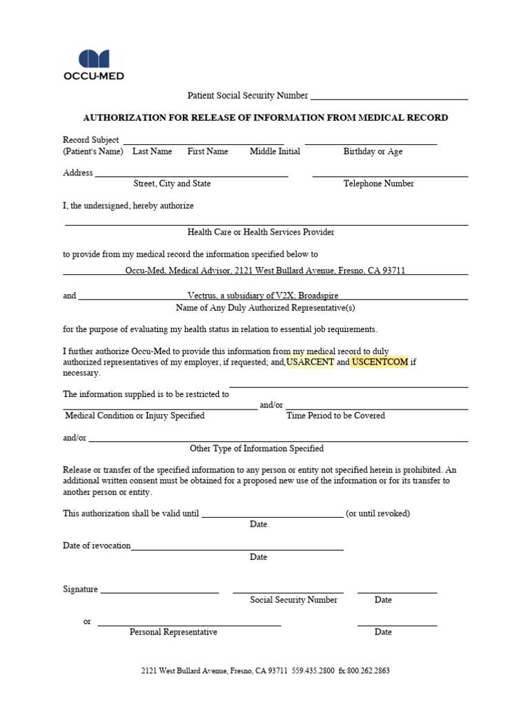 Medical Record Release Authorization Form | PDF