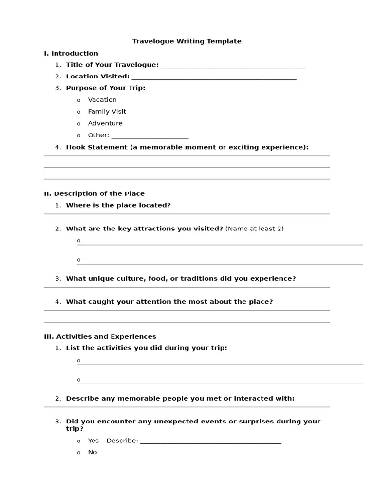 Travelogue Writing Guide | PDF