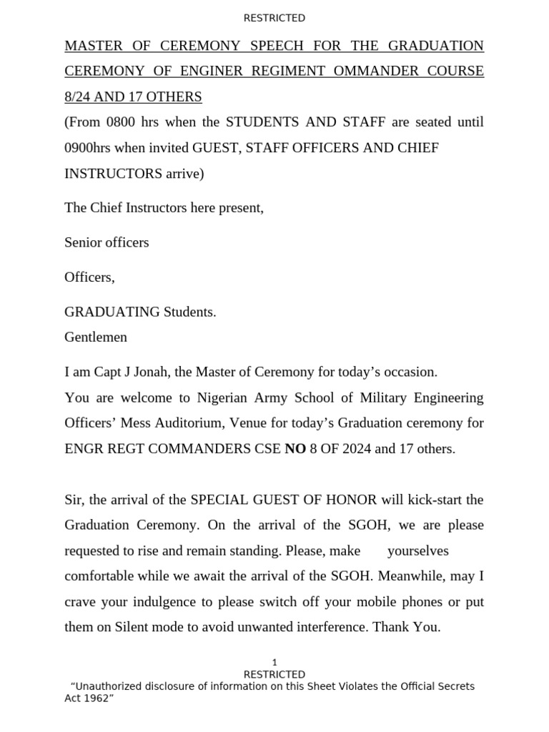 Graduation Ceremony Welcome Speech | PDF | Military Forces | Military ...