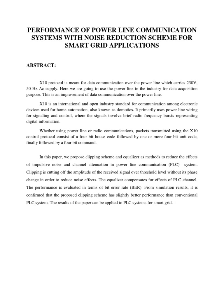 Performance Of Power Line Communication Systems With Noise Reduction Scheme For Smart Grid