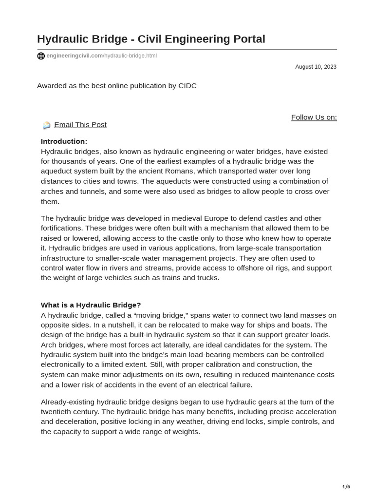 Hydraulic Bridge - Civil Engineering Portal | PDF | Bridge | Traffic