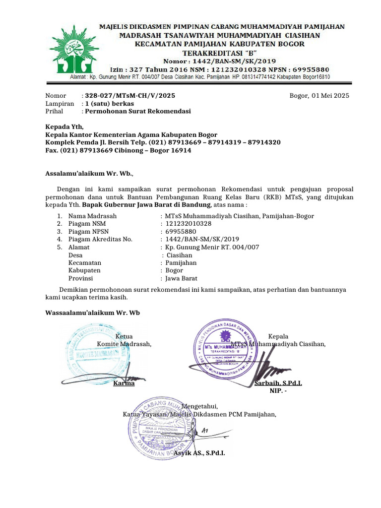 Ciasihan - Permohonan Rekomendasi RKB | PDF