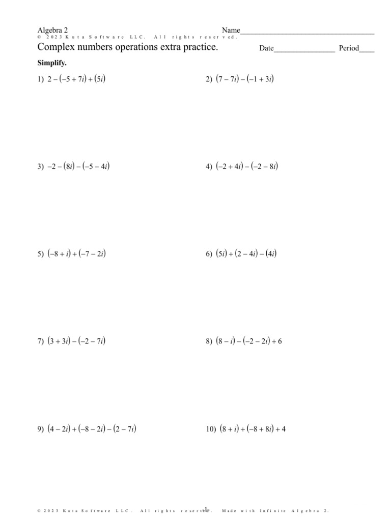 Complex Numbers Operations Extra Practice. | PDF