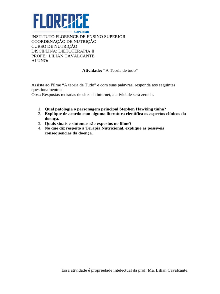 Atividade Do Filme A Teoria de Tudo | PDF