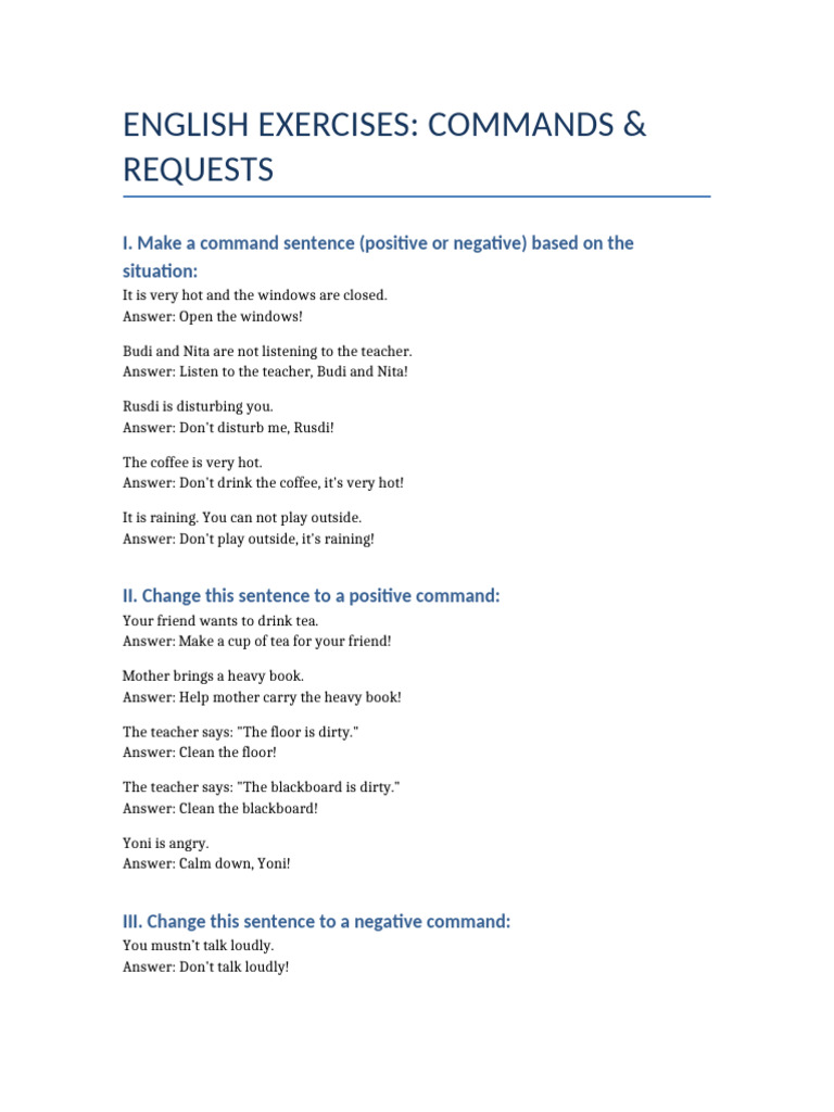 English Exercises: Commands & Requests | PDF