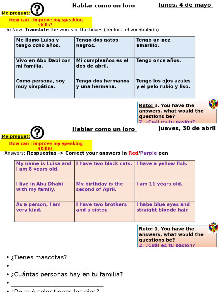 Term 3 6A Spanish Speaking Prep | PDF