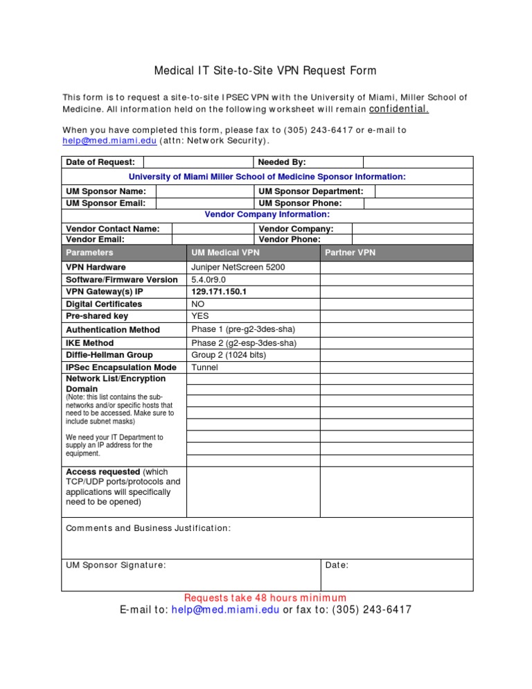 Medical It Site To Site VPN Request Form | PDF | Virtual Private ...