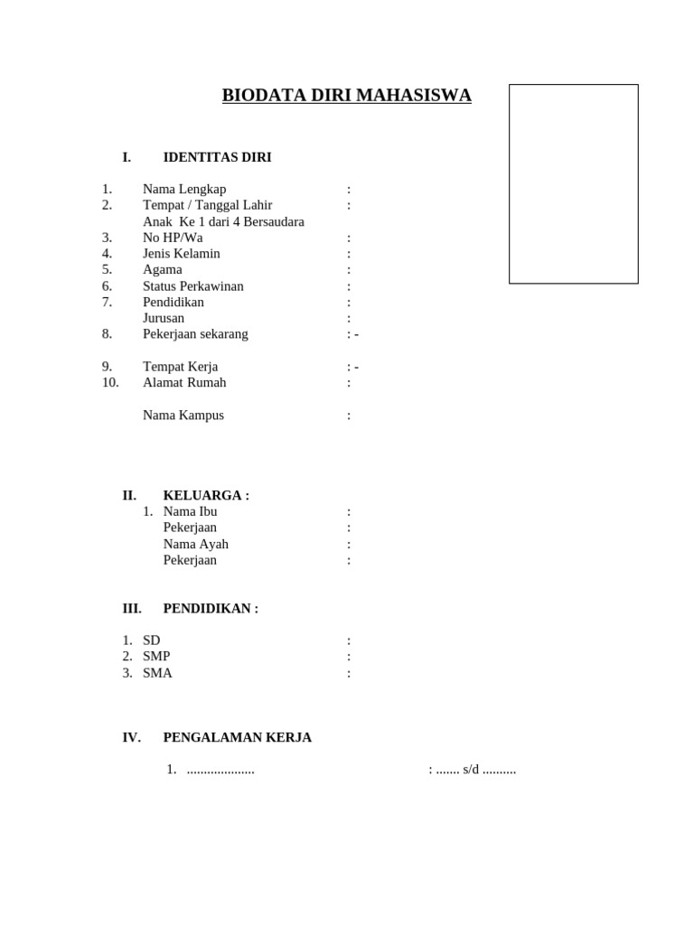 Biodata Mahasiswa | PDF