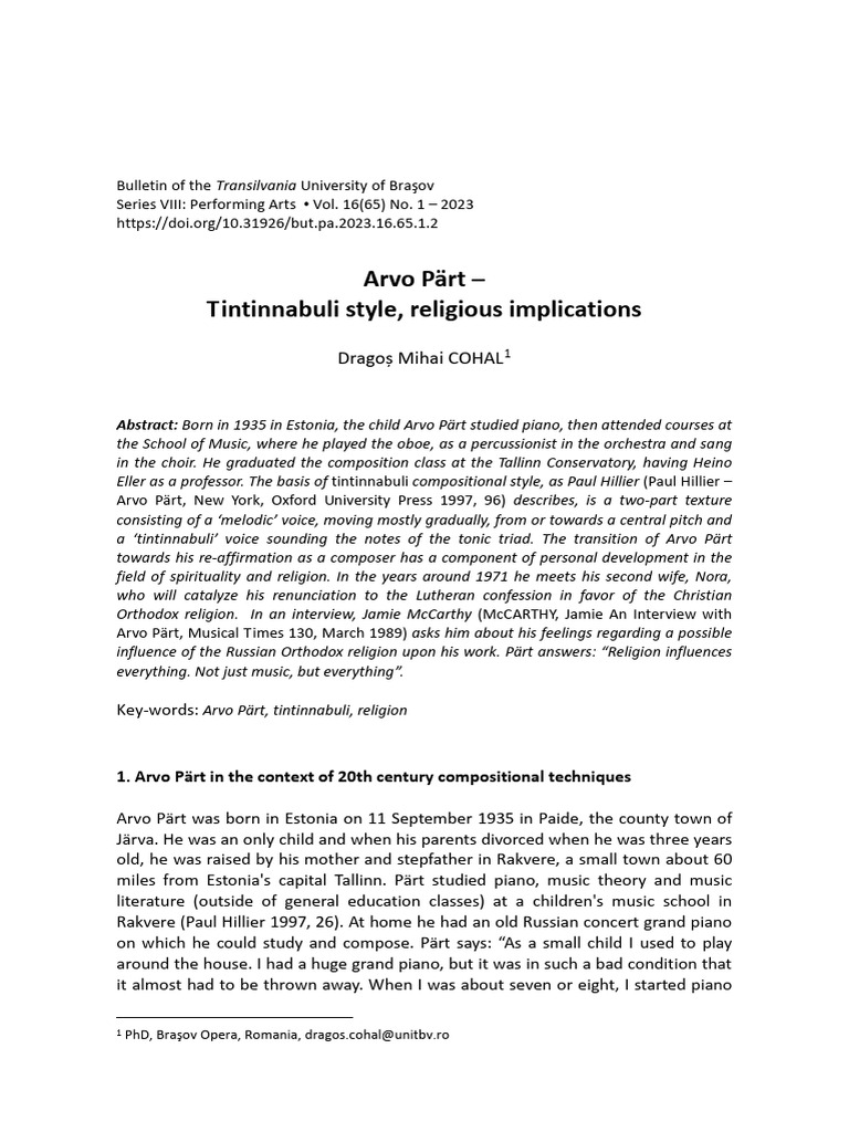 Arvo Pärt: Tintinnabuli and Religion | PDF | Harmony | Scale (Music)