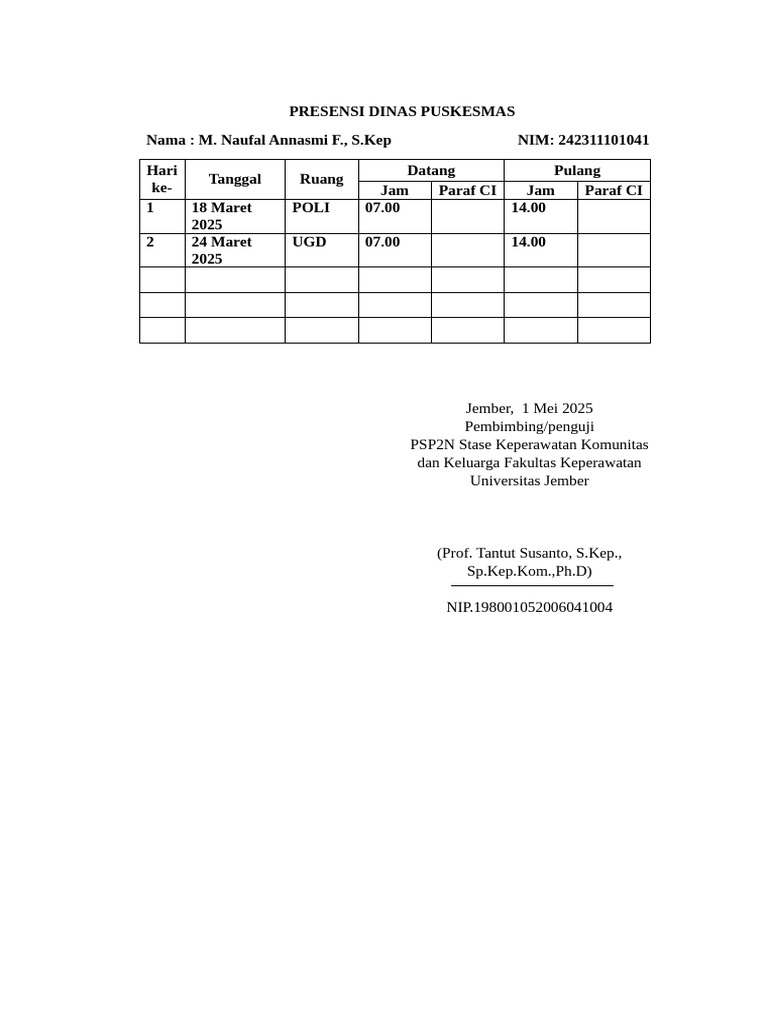 Format Presensi Dinas | PDF