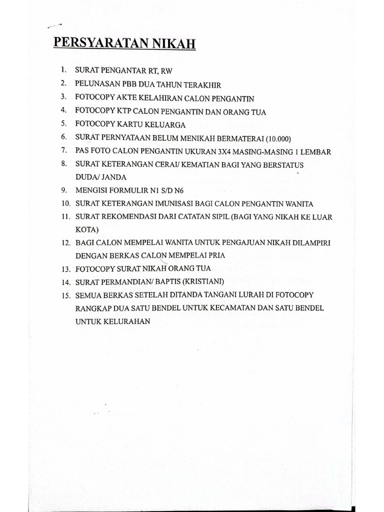 Persyaratan Nikah N1 N6 | PDF