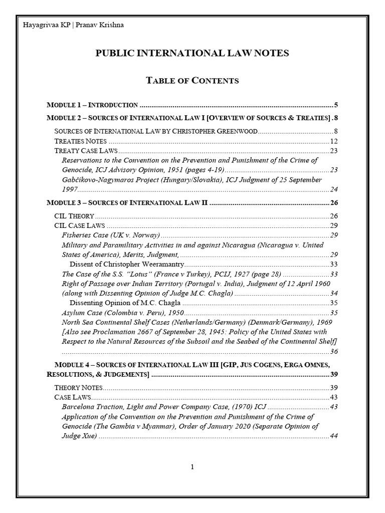 Public International Law Notes | PDF | International Law | Treaty