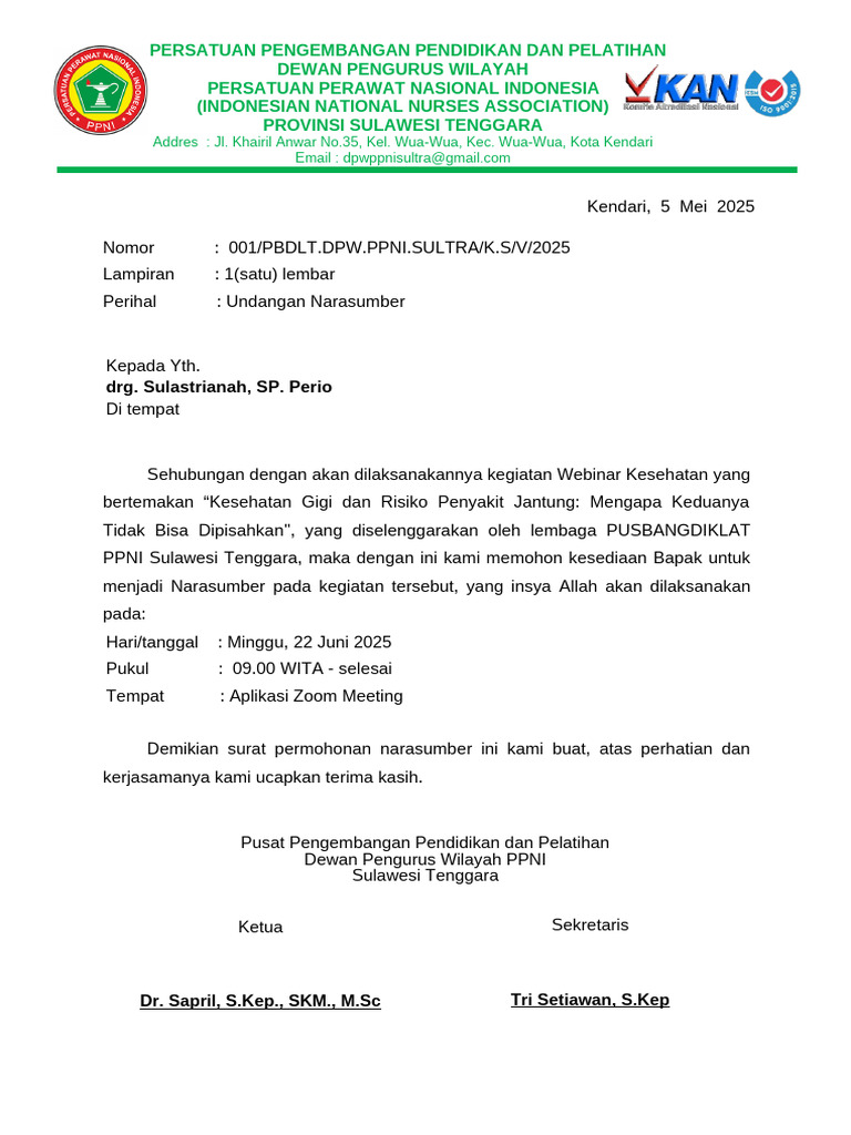 Undangan Narasumber Drg. Sutrianah, SP. Perio | PDF