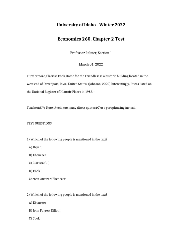 Economics 260 Chapter 2 Test | PDF