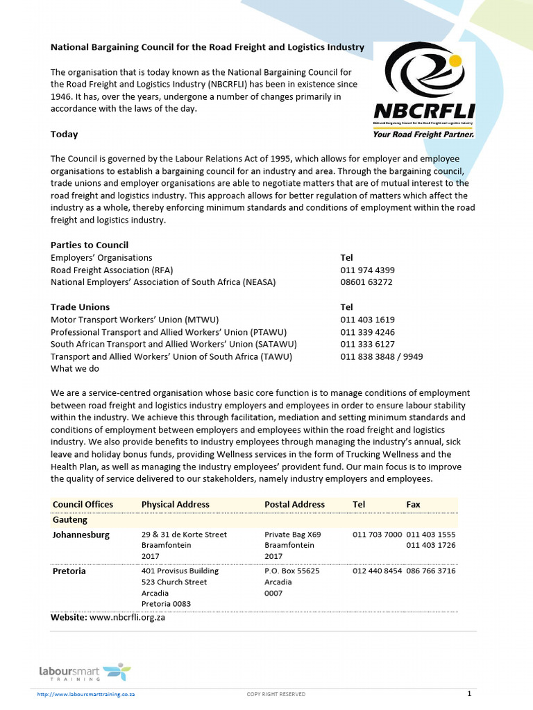National Bargaining Council For The Road Freight and Logistics Industry ...