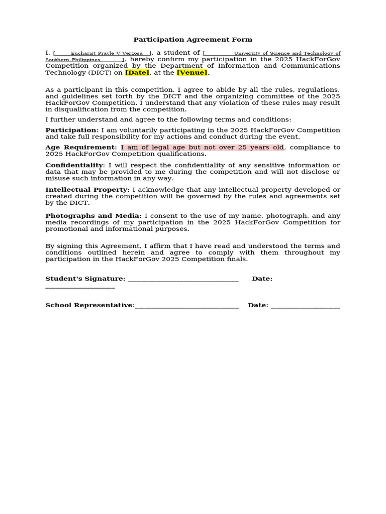 R10 Participation Agreement Form | PDF