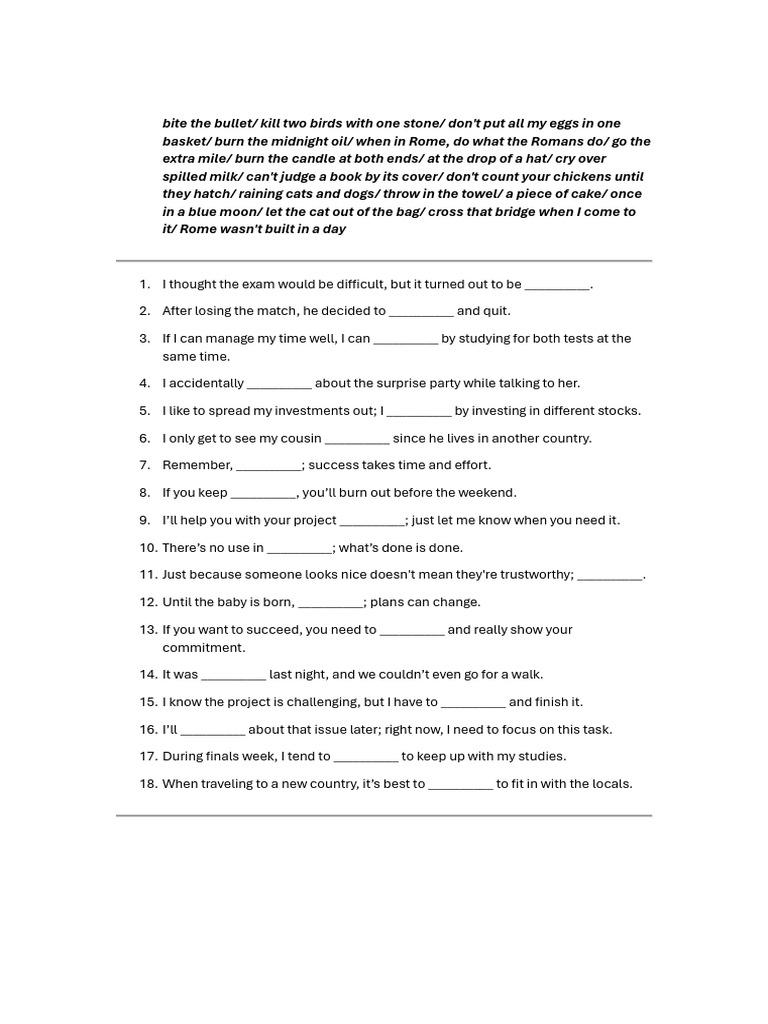 Fill in The Blanks With The Appropriate Idioms (IELTS) | PDF