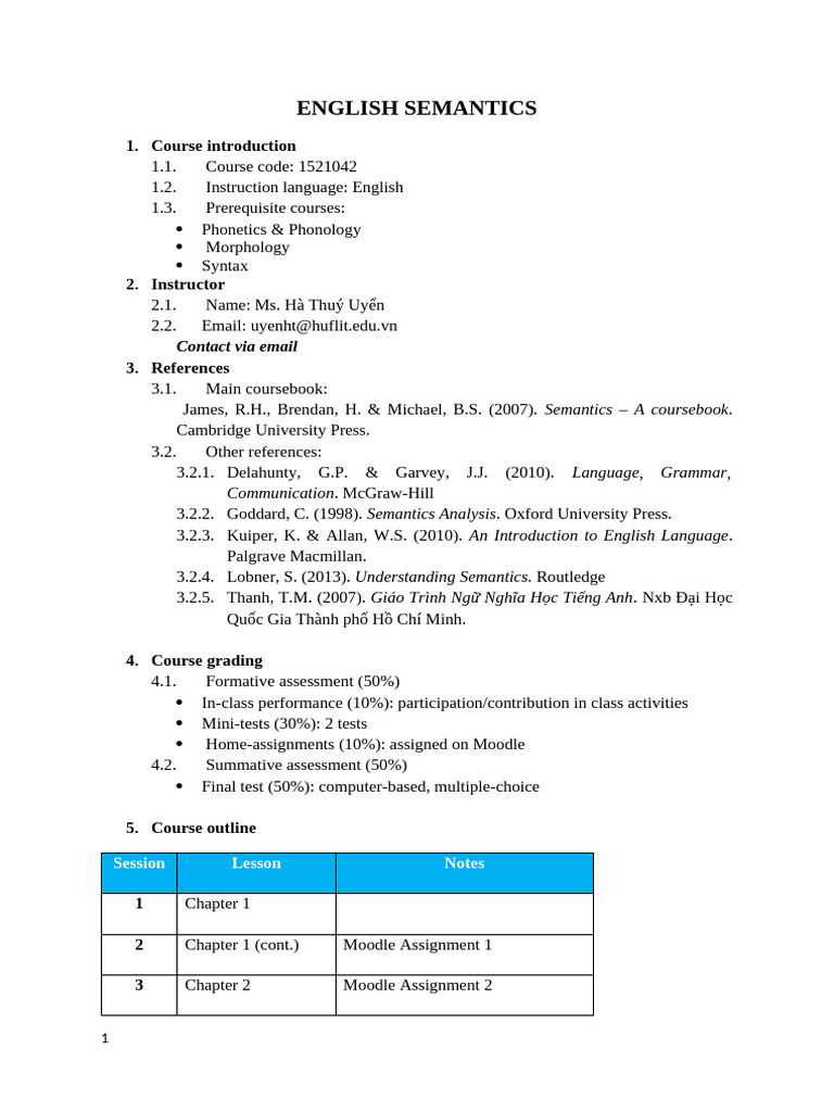 K22 Semantics Course Outline | PDF