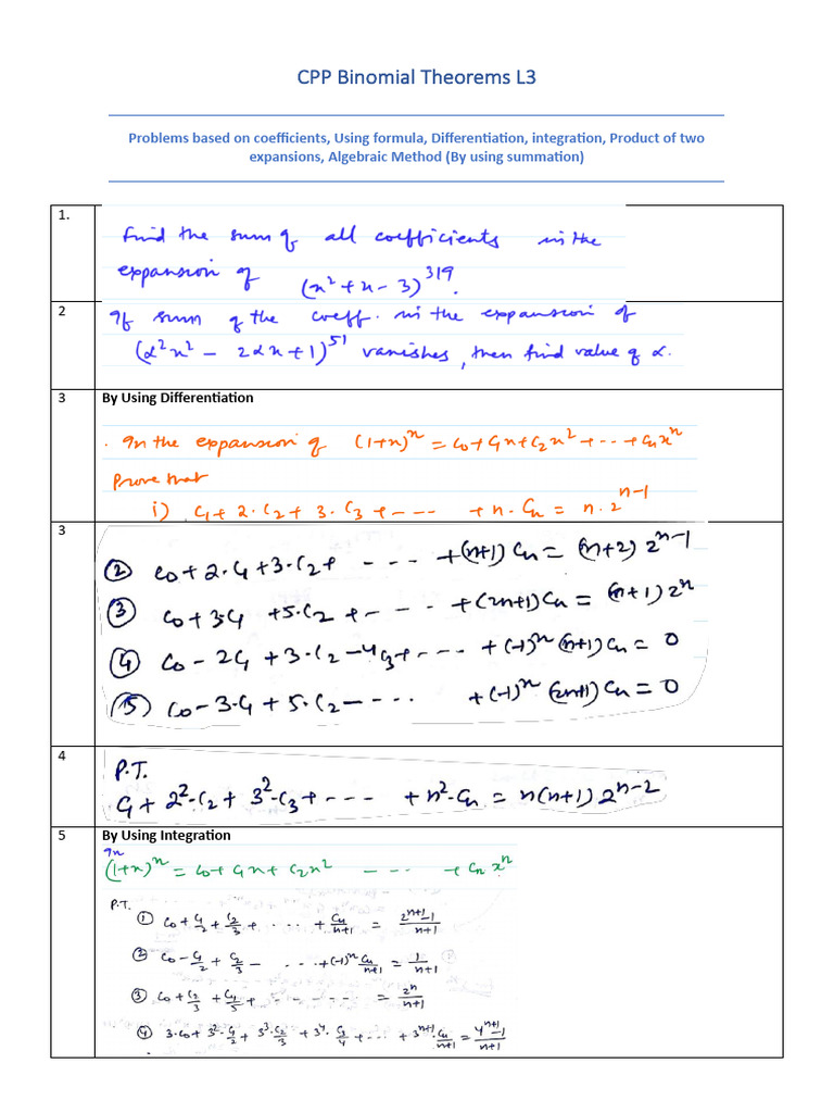CPP Binomial Theorems L3 | PDF CPP Binomial Theorems L3 | PDF