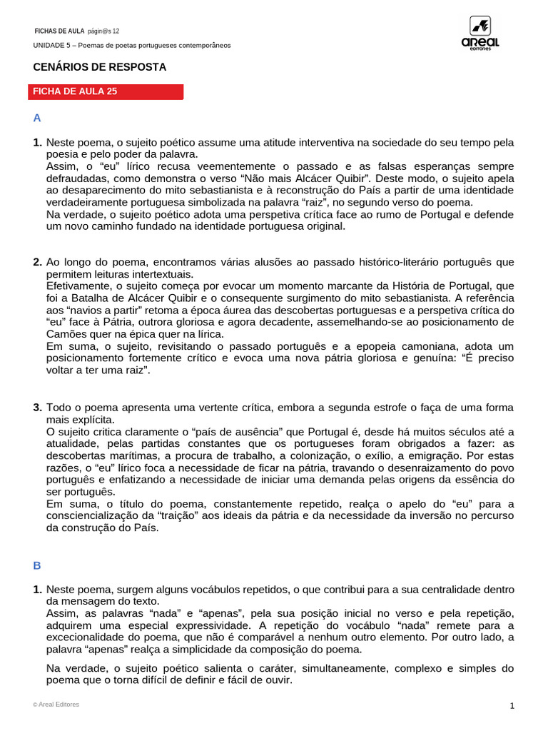 Ae Pag12 Fichas Aula Ficha25 Sol | PDF | Poesia | Portugal