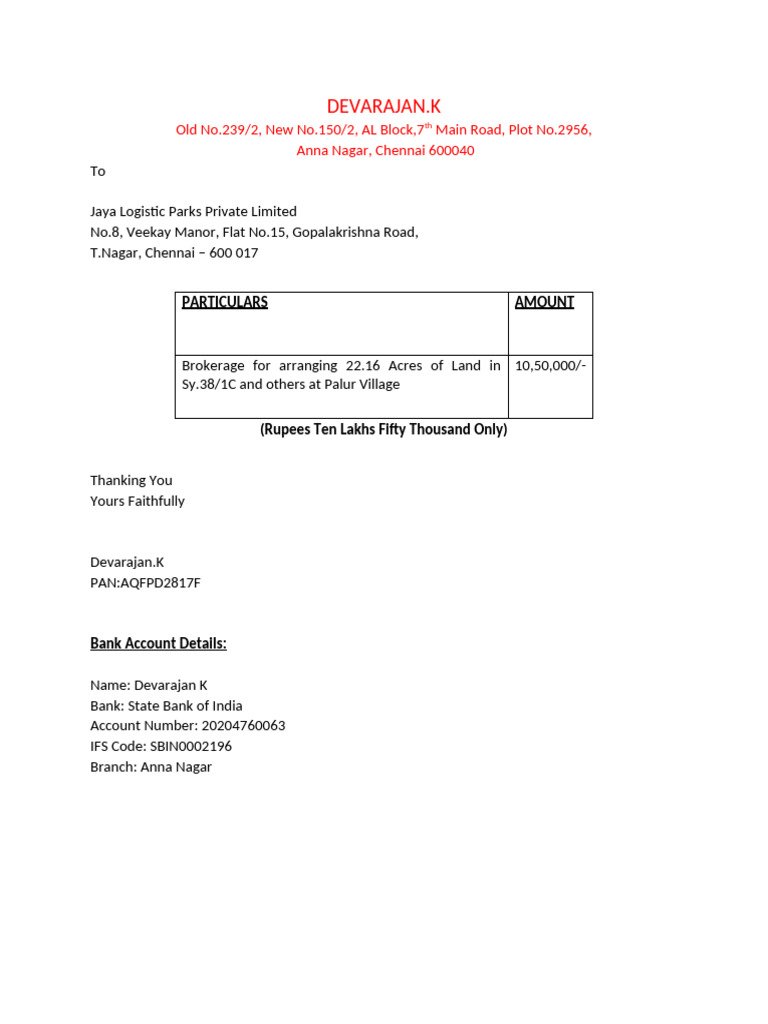 Brokerage Bill - Devarajan | PDF