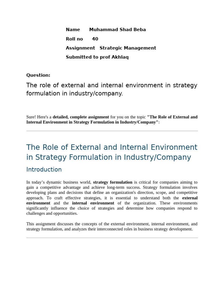 Strategy Formulation: Internal & External Factors | PDF | Strategic ...