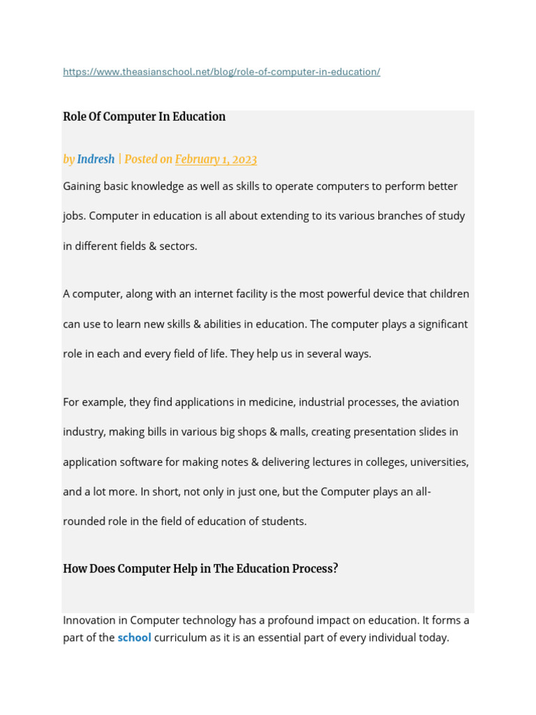 The Use of Computer in Our Education | PDF | Educational Technology ...