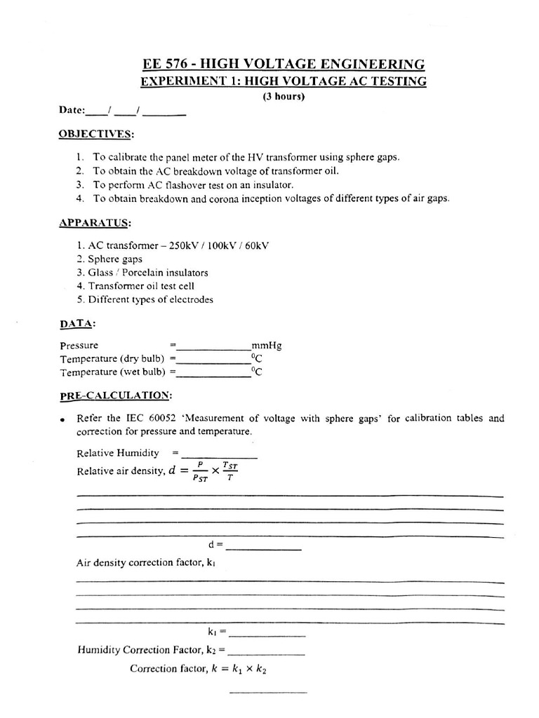 High Voltage AC Testing Lab Sheet | PDF