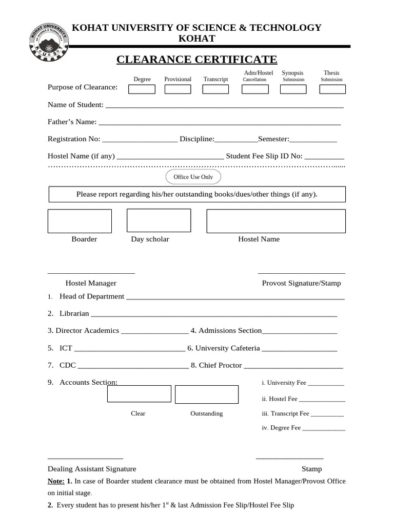 Student Clearance Certificate Form | PDF