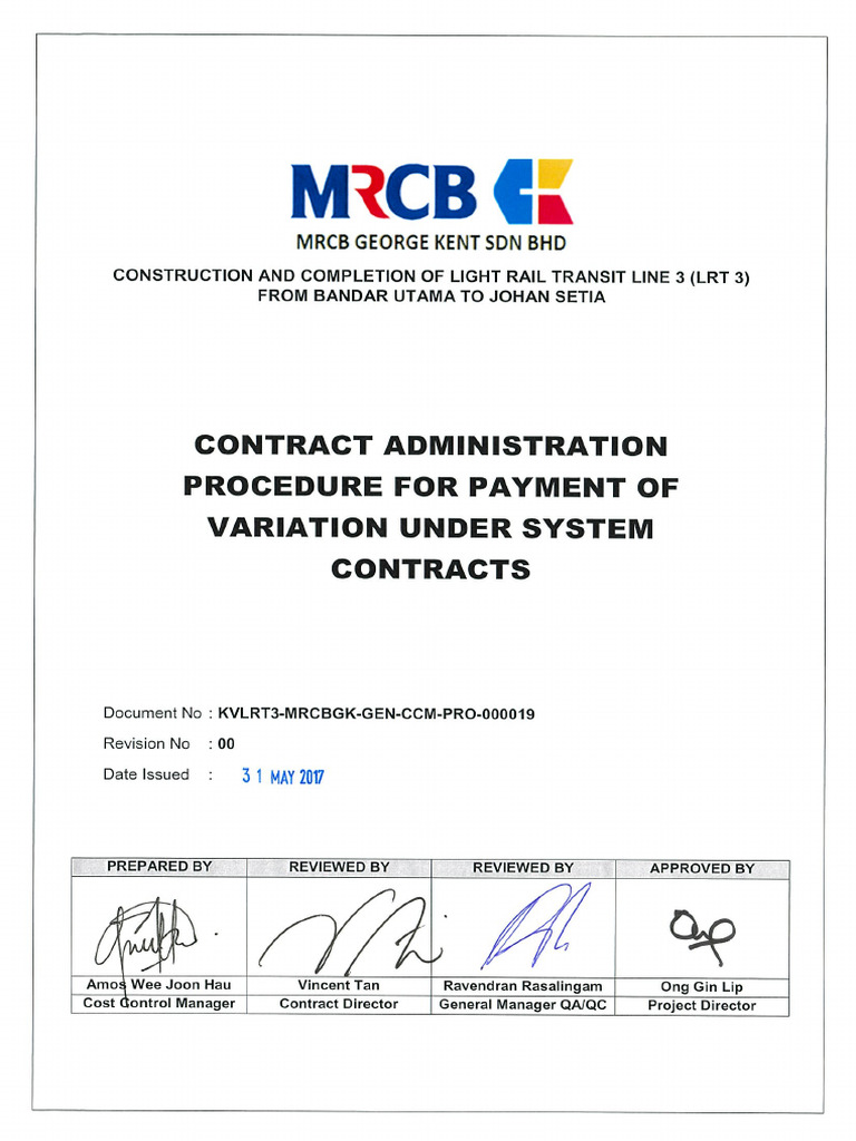 Contract Administration Procedure For Payment of Variation Under System ...