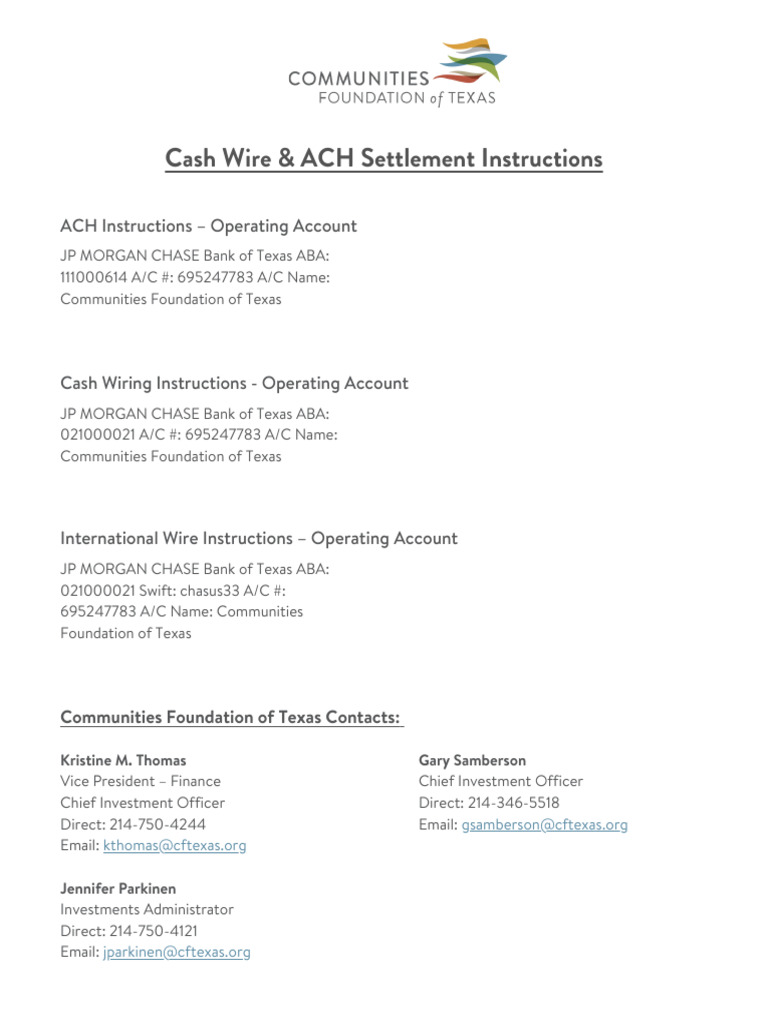 CFT Cash Wire and Stock Instructions PDF | PDF | Securities (Finance ...
