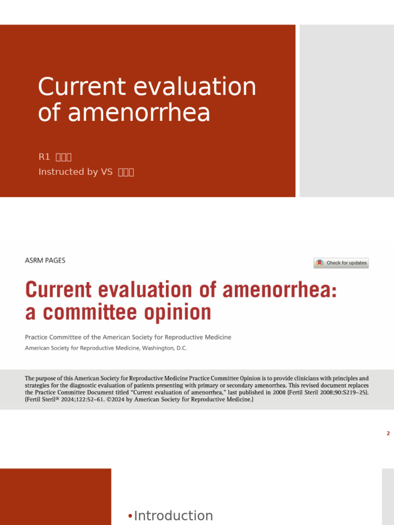 Current Evaluation of Amenorrhea Revise1 | PDF | Gynaecology | Diseases ...