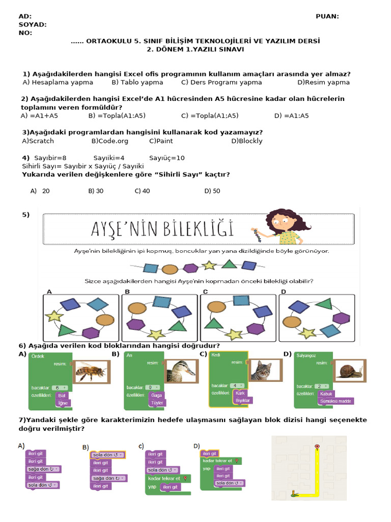 5-sinif-bilisim-teknolojileri-ve-yazilim-dersi-2-donem-1-sinav-sorulari | PDF