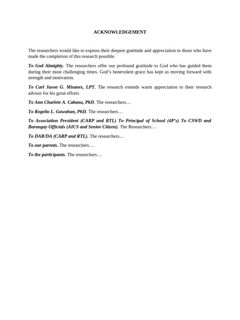 Acknowledgement Sample | PDF