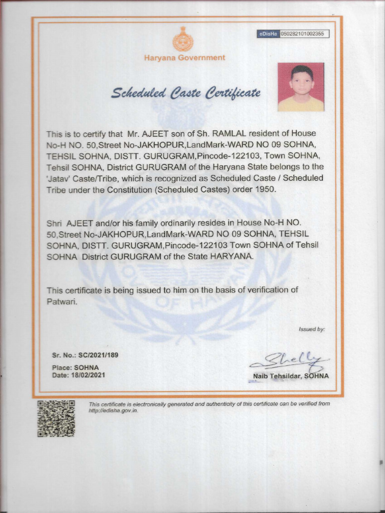 Caste Certificate | PDF