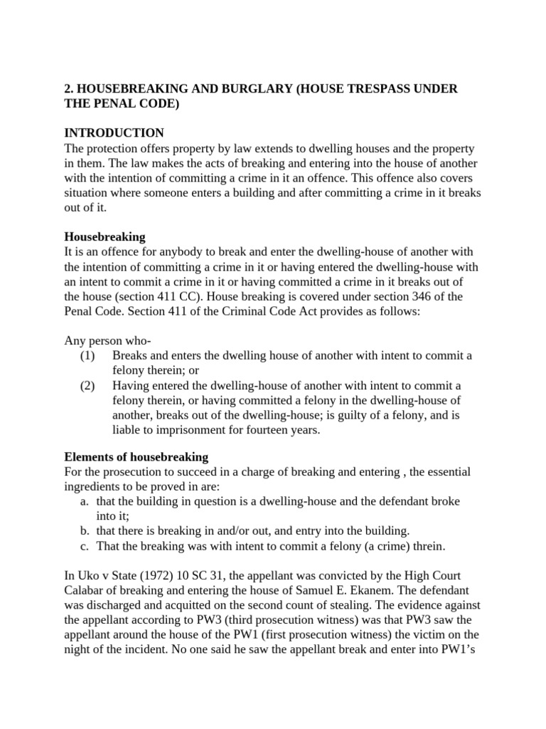 Offences Against Property (House Breaking, Burglary and Obtaining by ...