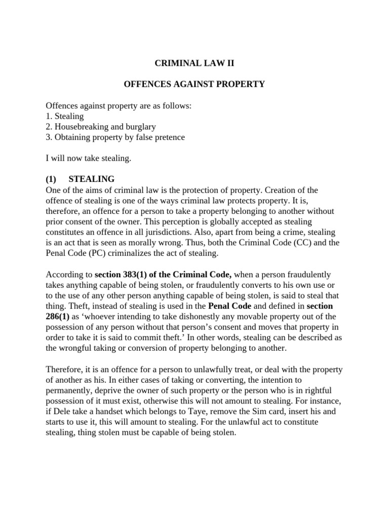 Offences Against Property (Stealing) | PDF | Theft | Robbery