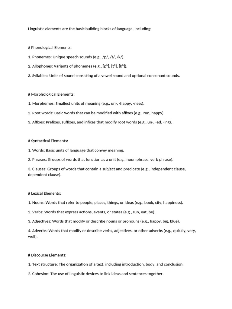 Linguistic Elements Are The Basic Building Blocks of Language | PDF
