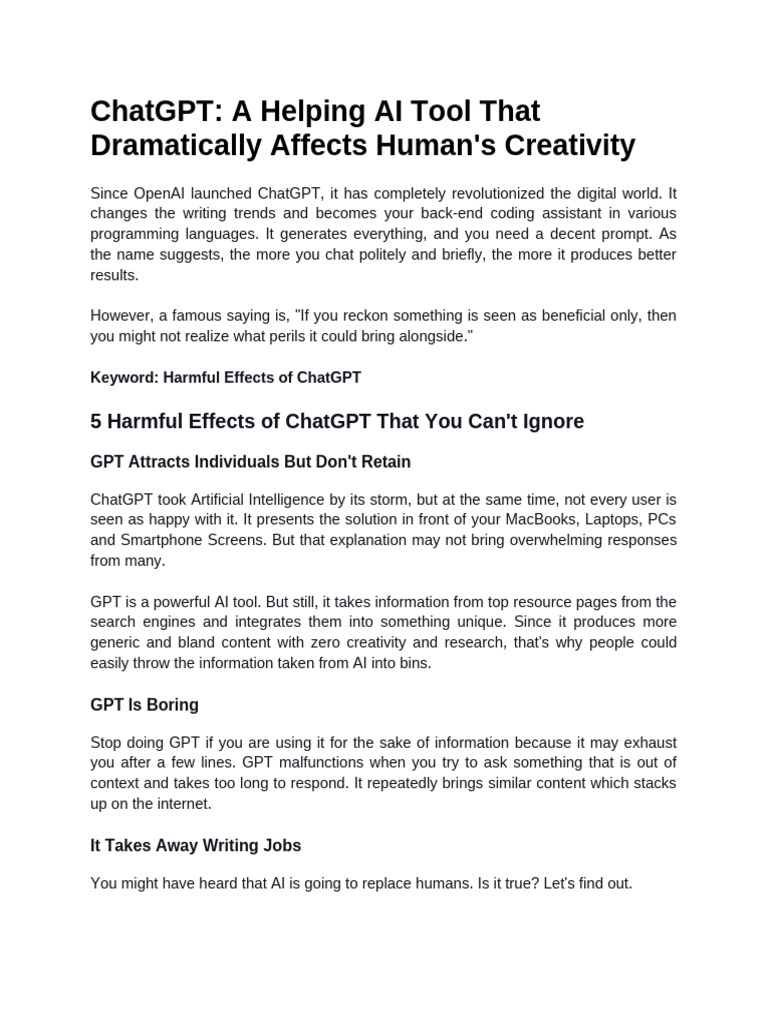 ChatGPT - A Helping AI Tool That Dramatically Affects Humans Creativity | PDF | Artificial ...