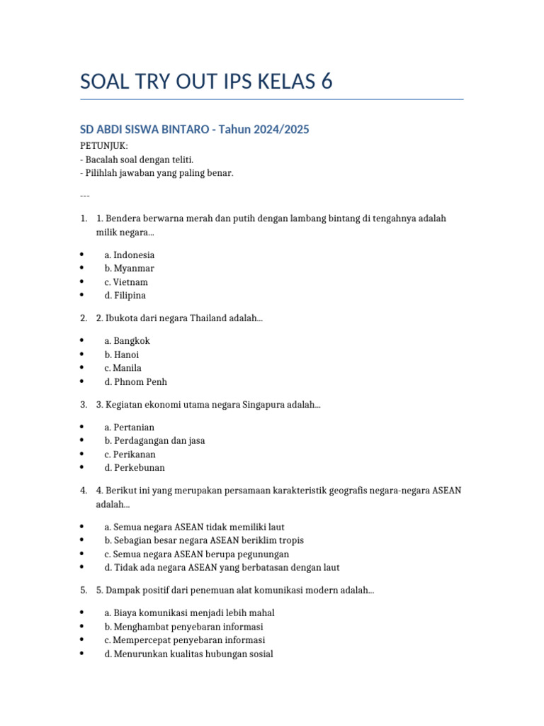 Soal Tryout IPS Kelas6 | PDF