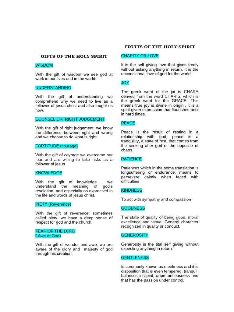 Understanding the Gifts and Fruits of the Holy Spirit | PDF | Lord's ...