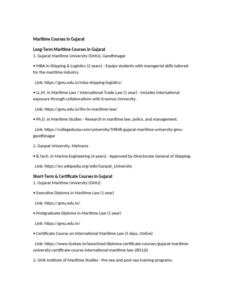 Maritime Courses Gujarat With Links | PDF