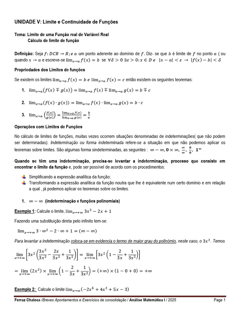 AULA-Resumo Sobre Limites de Fun. | PDF | Limite (Matemática) | Função ...