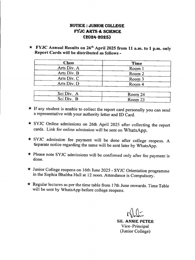 FYJC Annual Result 26th April | PDF