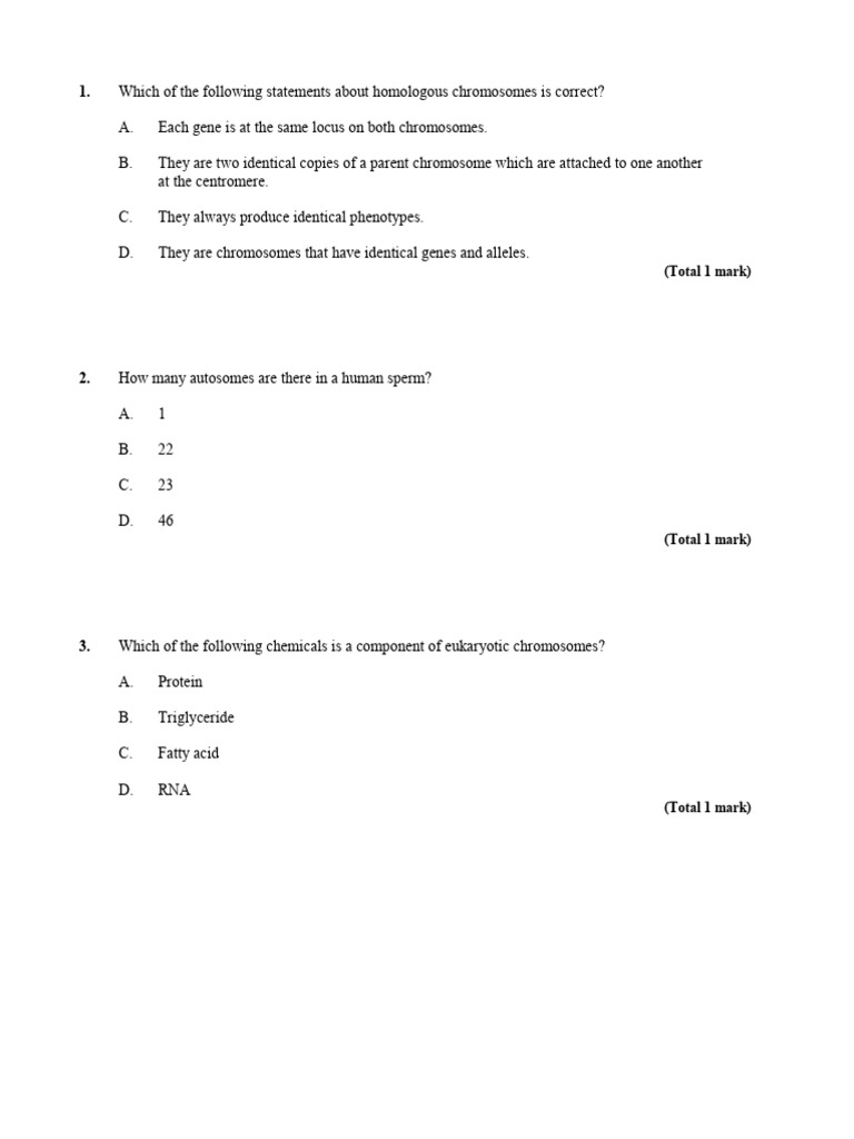 Homologous Chromosomes and Karyotypes Quiz | PDF