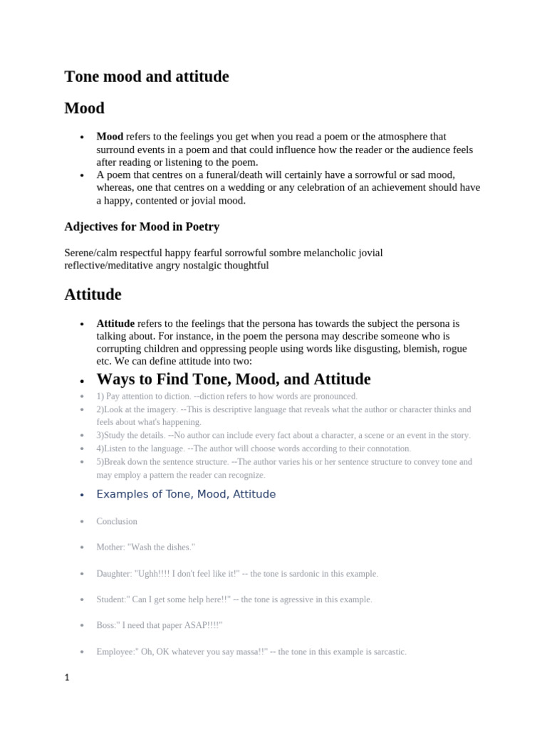 Understanding Tone, Mood, and Attitude in Poetry | PDF | Poetry | Feeling