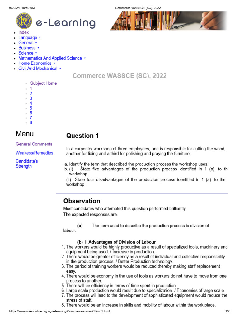 Wassce Waec 2022 Commerce Paper Past Questions and Answers PDF | PDF ...