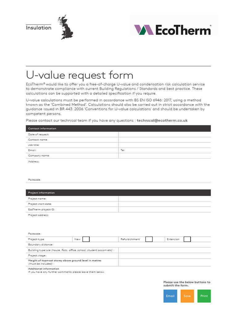 U-Value Request Form EcoTherm 01-24 V2 FORM | PDF | Roof ...