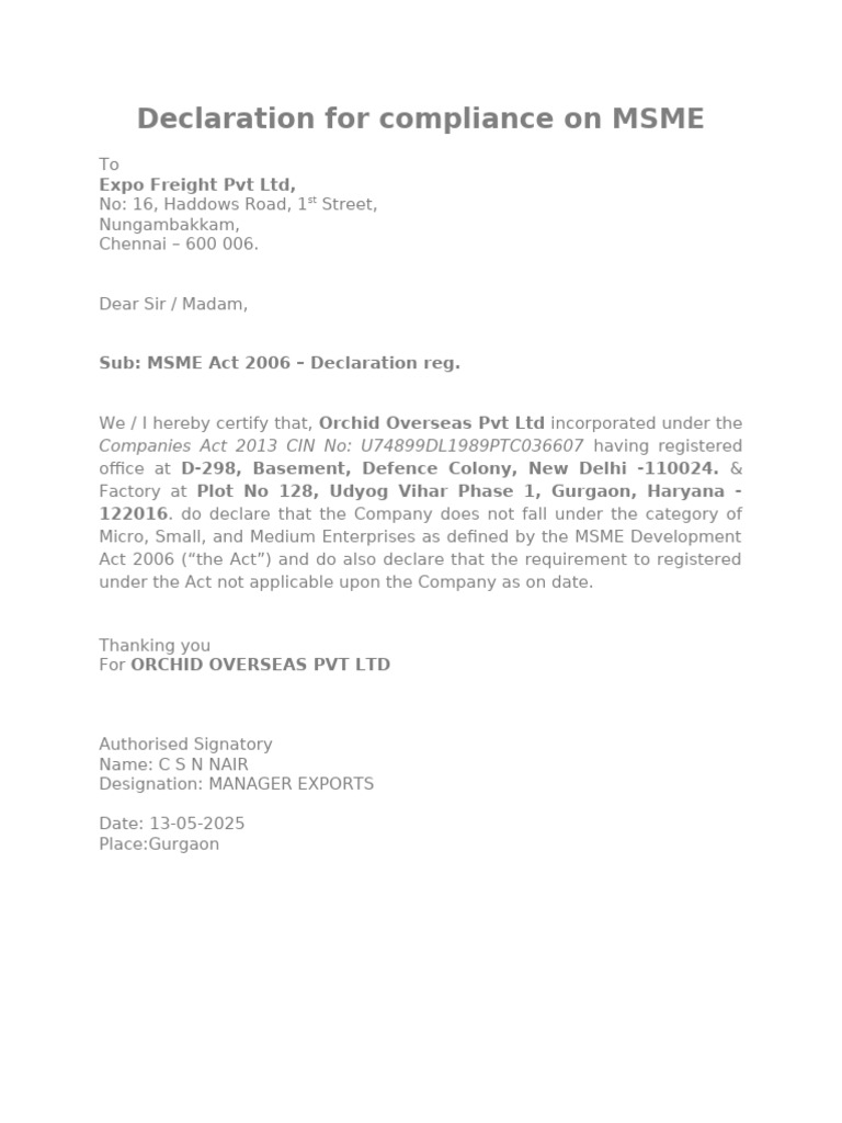 MSME Declaration (002) | PDF