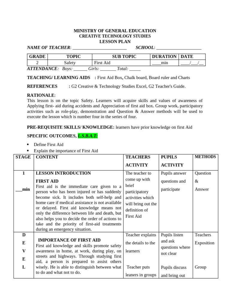 g2 Cts Lesson Plans | PDF | Foods | First Aid
